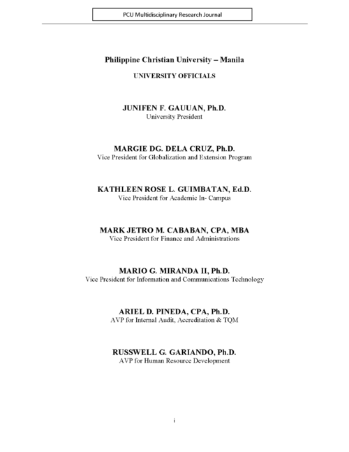 PCU Multidisciplinary Research Journal – PCU Manila