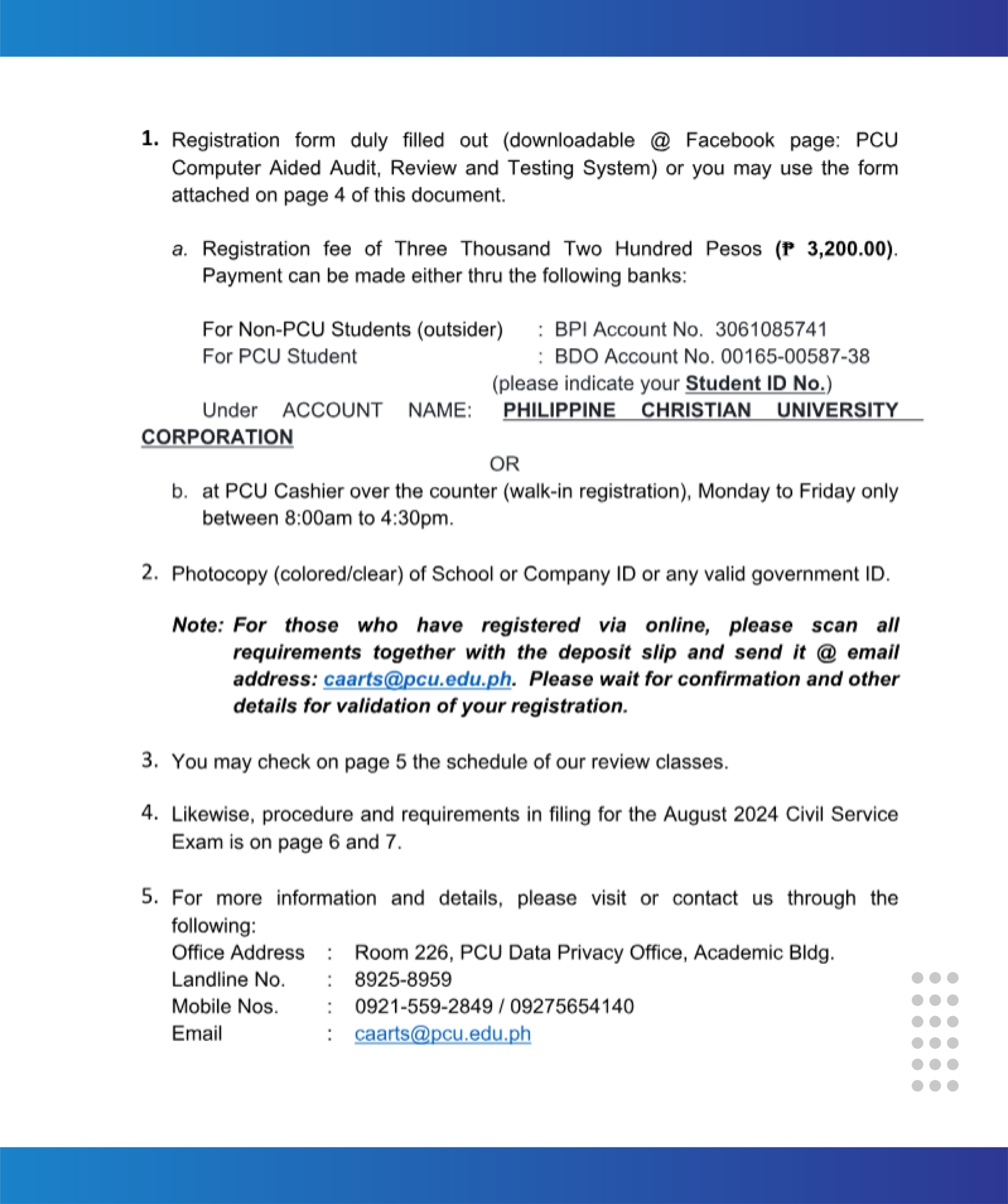 CIVIL SERVICE (APTITUDE TEST) REVIEW CLASS SCHEDULE 2024 – PCU Manila