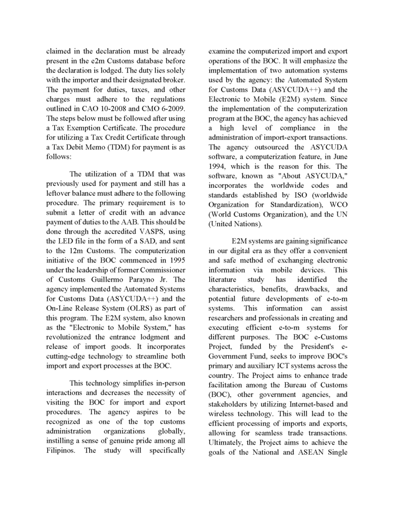 ELECTRONIC TO MOBILE (E2M)SYSTEM IN THE MODERN CUSTOMS PROCEDURE – PCU ...